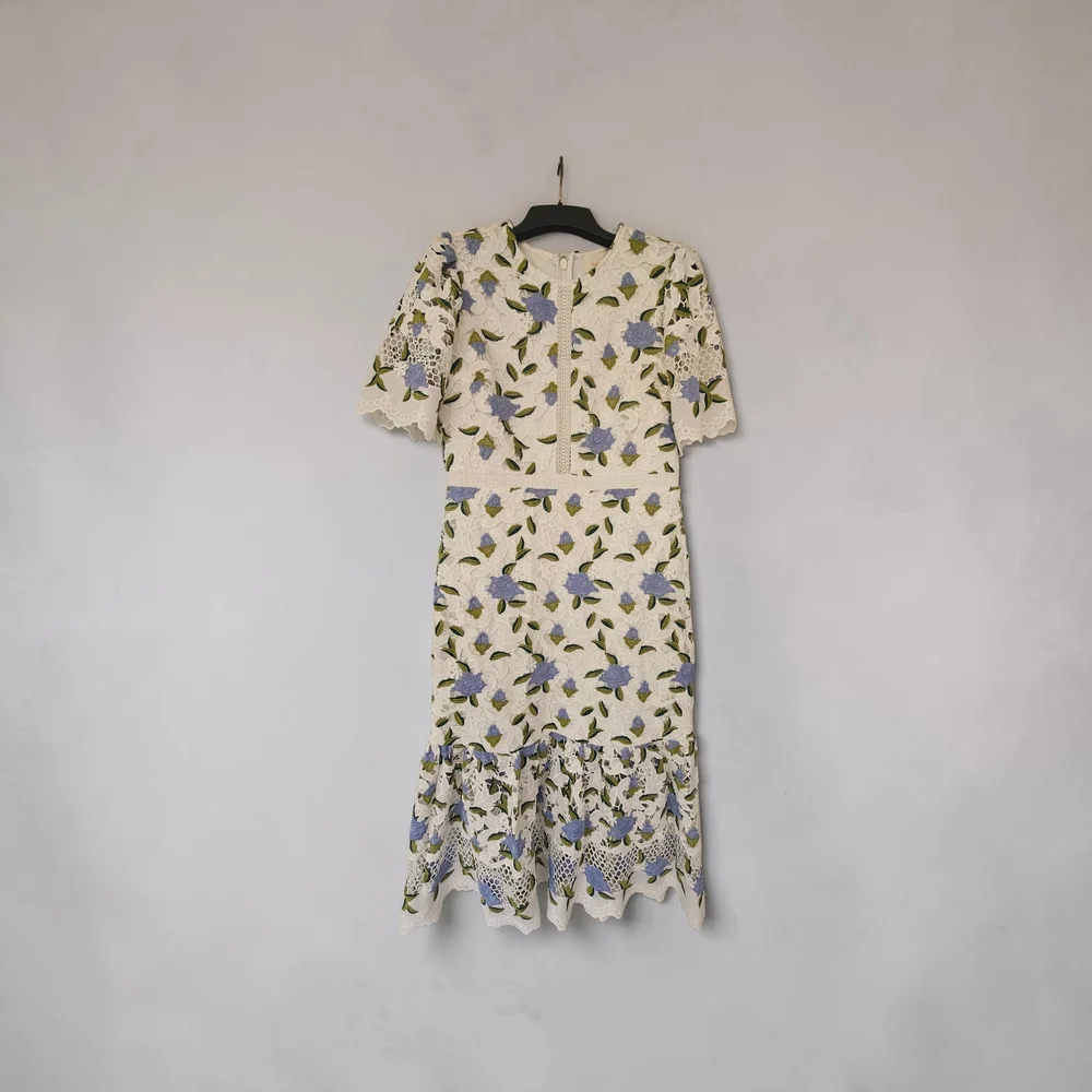 Arose Studio | Dresses | Arose Studio White Lace Midi Dress With Blue ...